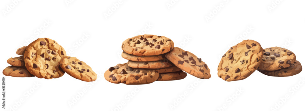Set of chocolate chip cookies. Lettering American Cookies, vector ...