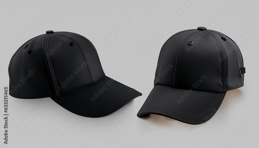 Set of black front and side view hat baseball cap background. Mockup ...