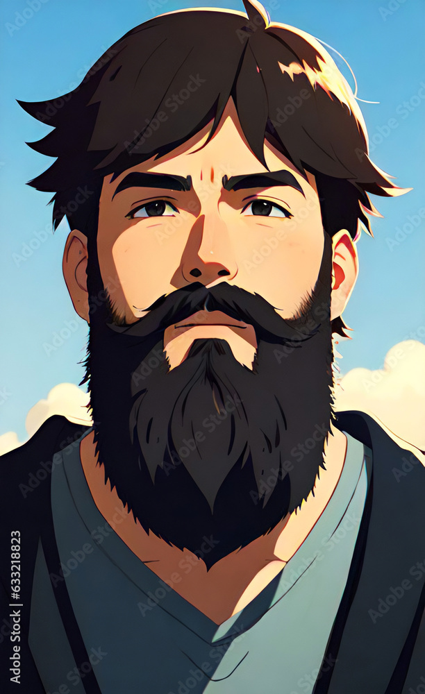 anime male man with black beard, manga anime character, japanese ...