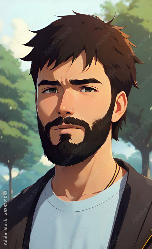 ภาพประกอบสต็อก anime male man with black beard, manga anime character ...