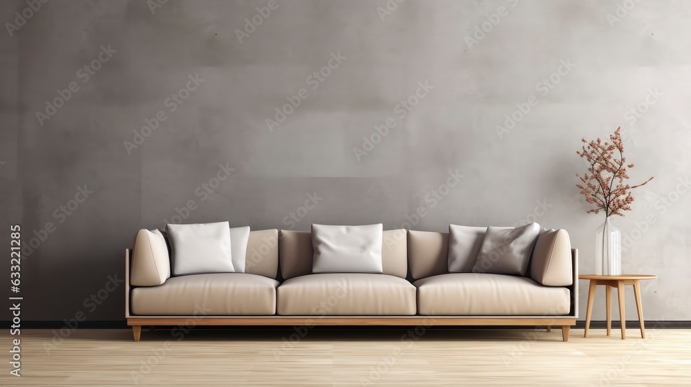 Clean minimalist sofa, with a background on the wall with volumetric ...