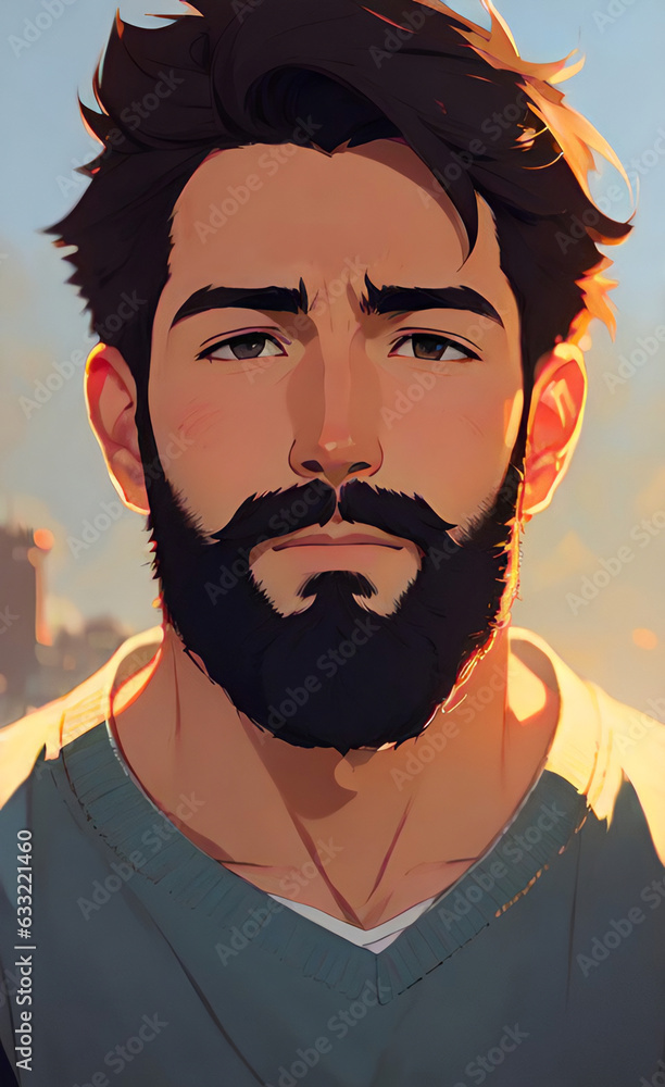 Anime Male Man With Black Beard Manga Anime Character Japanese Cartoon Man With Beard In