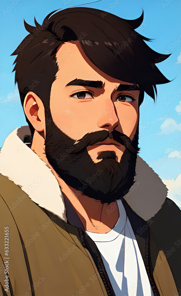 anime male man with black beard, manga anime character, japanese ...