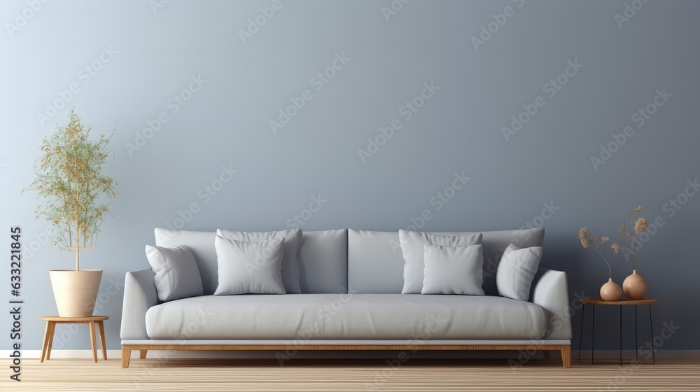 Clean minimalist sofa, with a background on the wall with volumetric ...