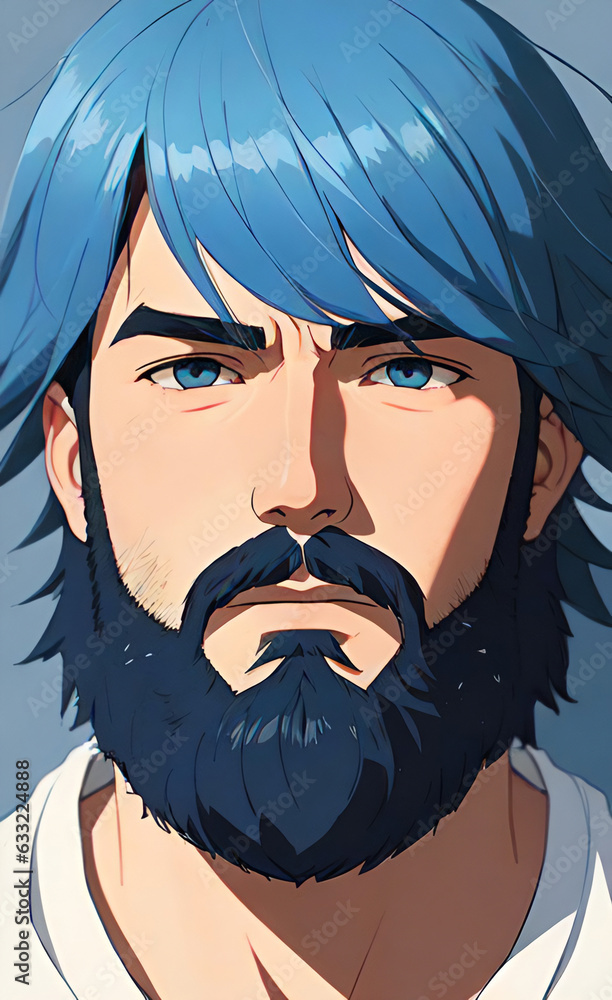 Anime male man with blue hair and beard. Blue hair anime boy Manga ...