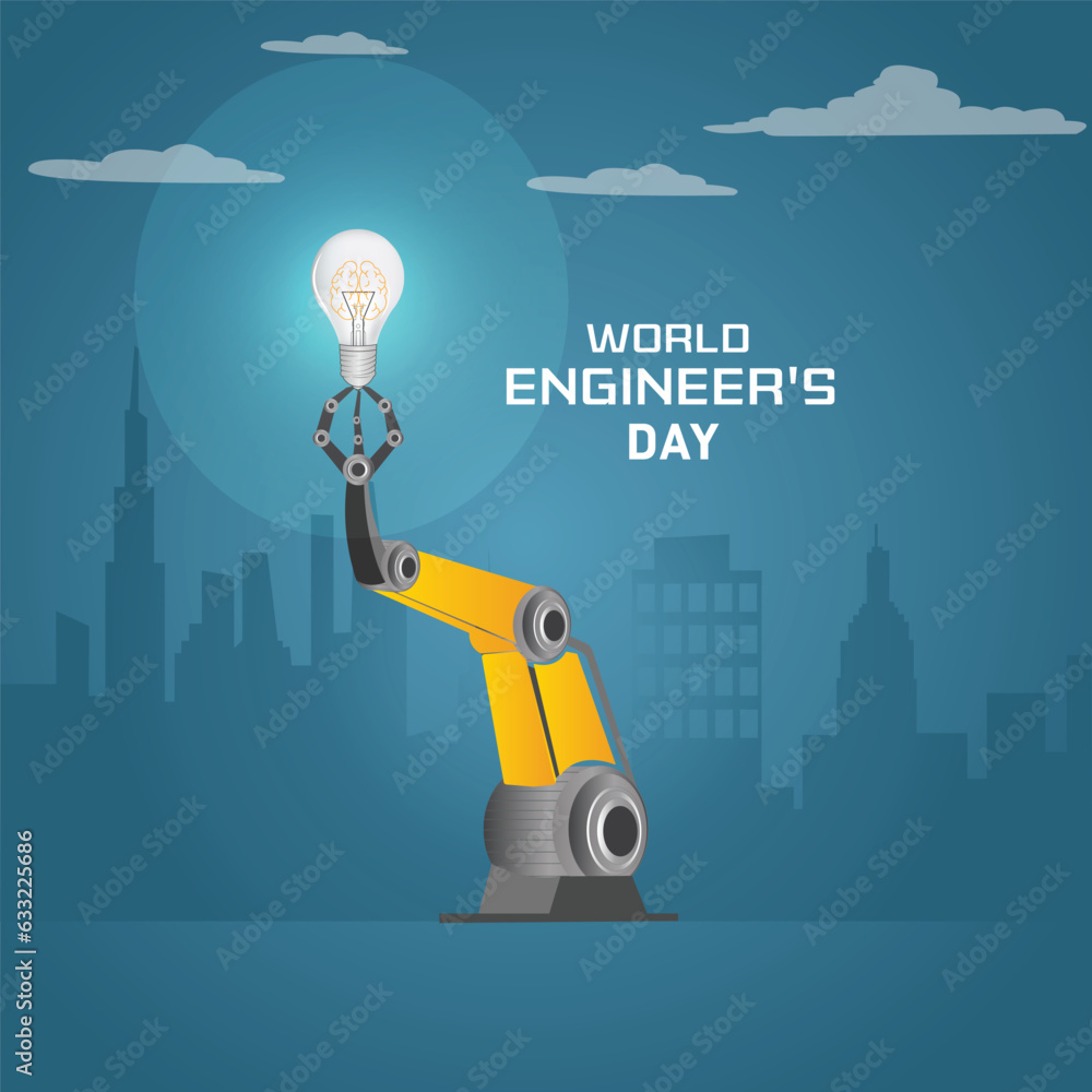 world Engineer's Day day with manufacturing robot and light bulb ...