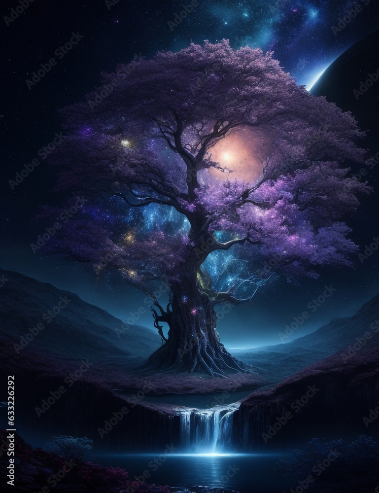 tree of life in galaxy universe dramatic fantasy waterfall ultra HD ...