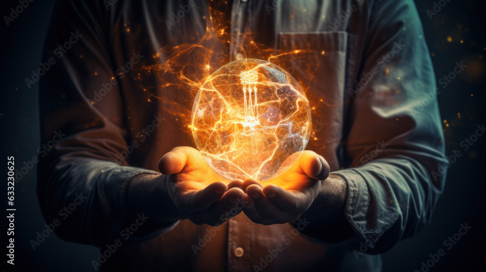 single atom floating above someones hand glowing brightly and showing ...