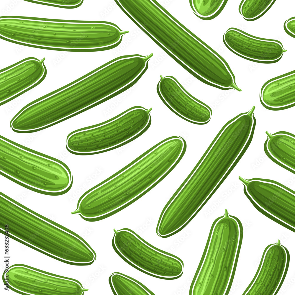 Vector Cucumber Seamless Pattern, repeating background with outline ...