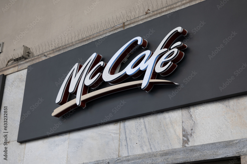 mccafe logo brand and text sign of McDonlads fast food chain front ...