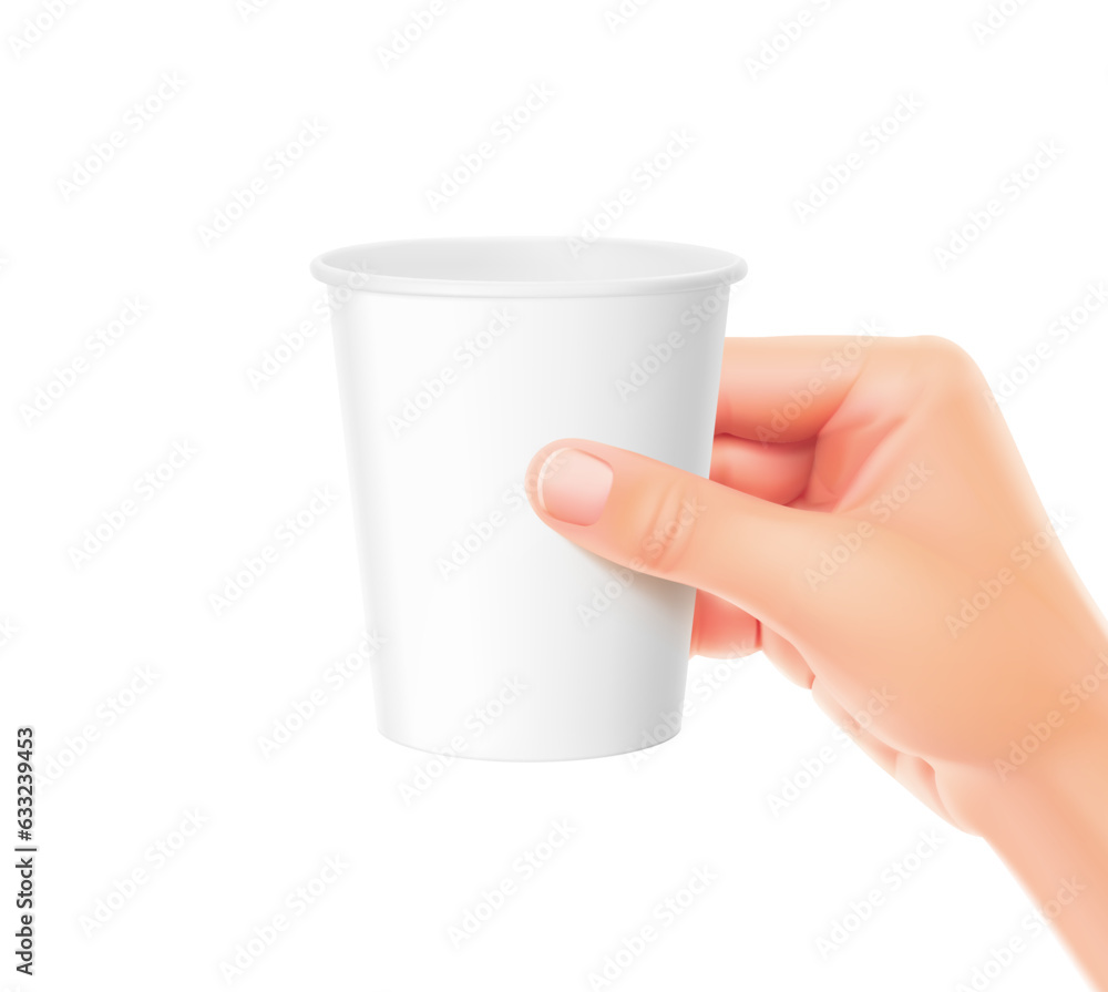 Paper cup held by a hand. mockup. Coffee to go, take out mug. Vector ...