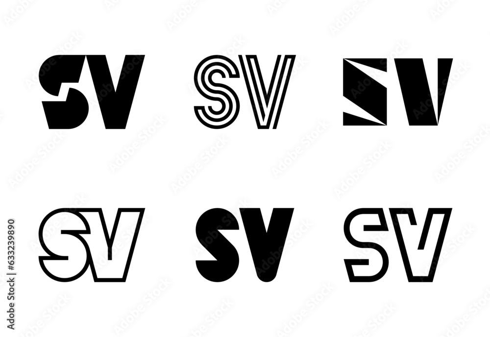 Set of letter SV logos. Abstract logos collection with letters ...
