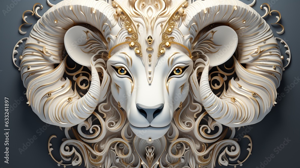 Astrological sign of the zodiac Aries in a golden minimalist style on a ...