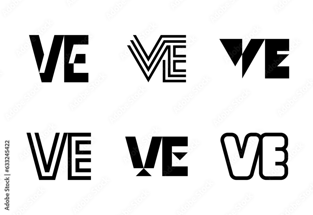Set of letter VE logos. Abstract logos collection with letters ...