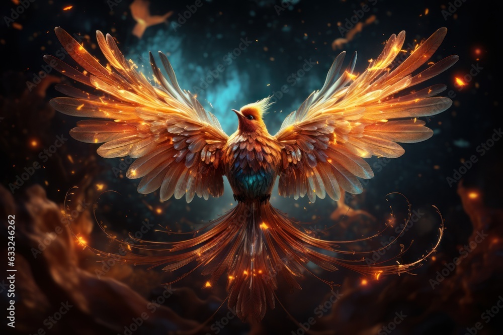 Phoenix bird with wings on fire. Mythological folklore spiritual ...