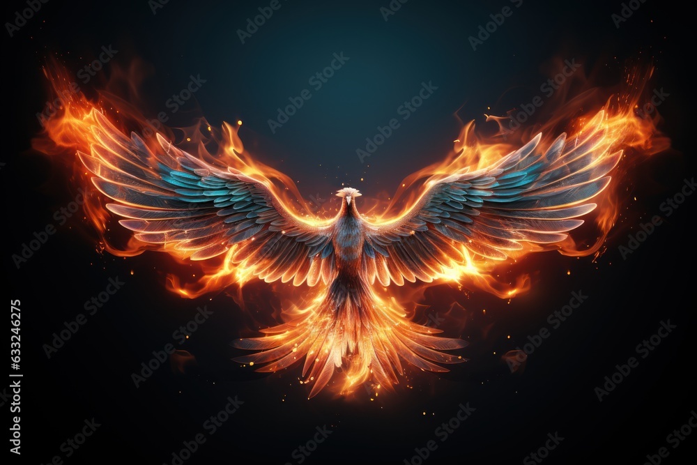 Phoenix bird with wings on fire. Mythological folklore spiritual ...