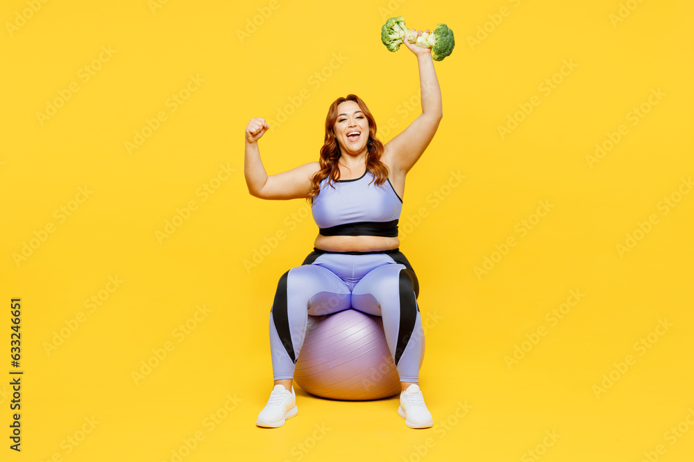 Full body young chubby plus size big fat fit woman wear blue top warm ...