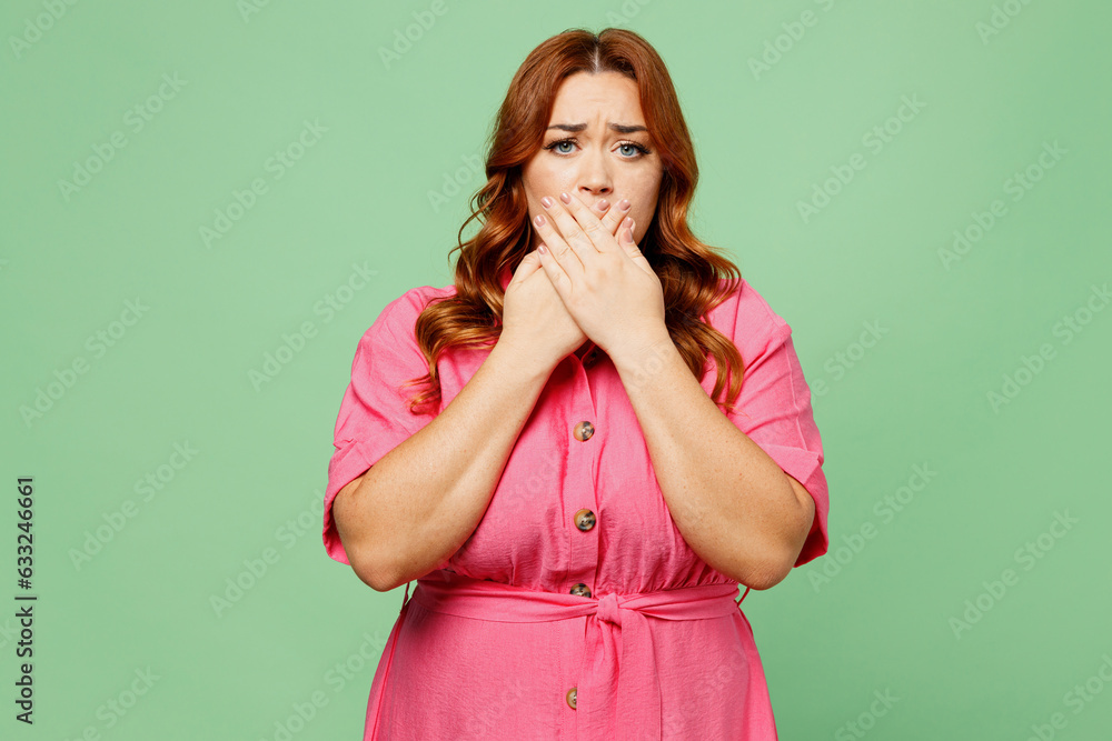 Young scared fearful surprised panicked sad chubby overweight redhead ...