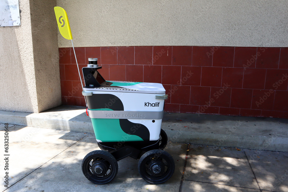 Los Angeles, California – July 1, 2023: Khalif, Serve Robotics Delivery ...
