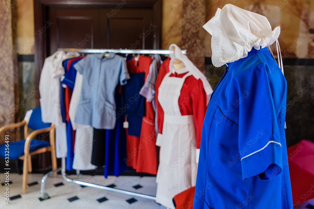 Old fashioned nursing uniforms, ranging from the Victorian era at the ...