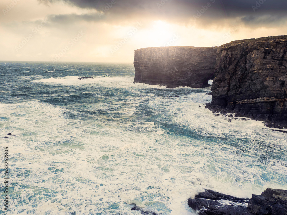 Rough stone coastline, Cliffs of Kilkee county Clare, Ireland. Wild ...