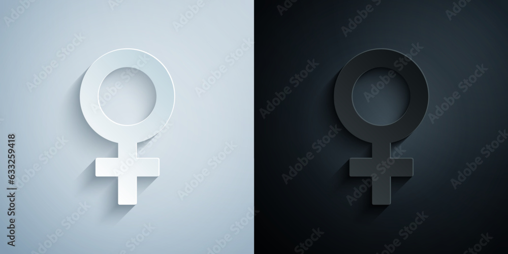 Paper cut Female gender symbol icon isolated on grey and black ...