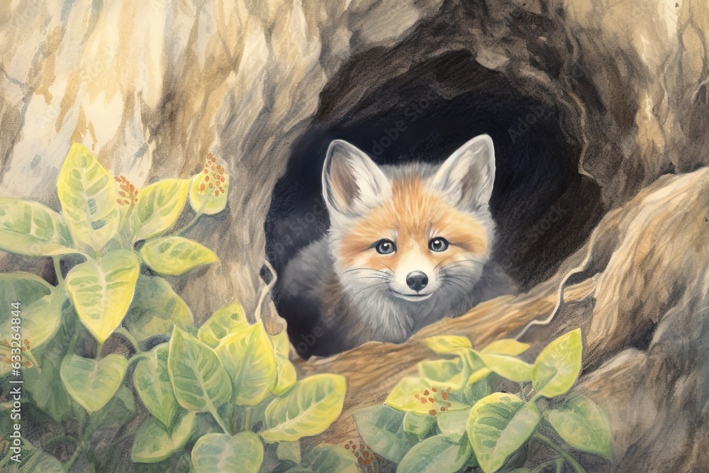 Curious Fox Drawing: Poking Out of Hidden Den with Sparkling Eyes ...