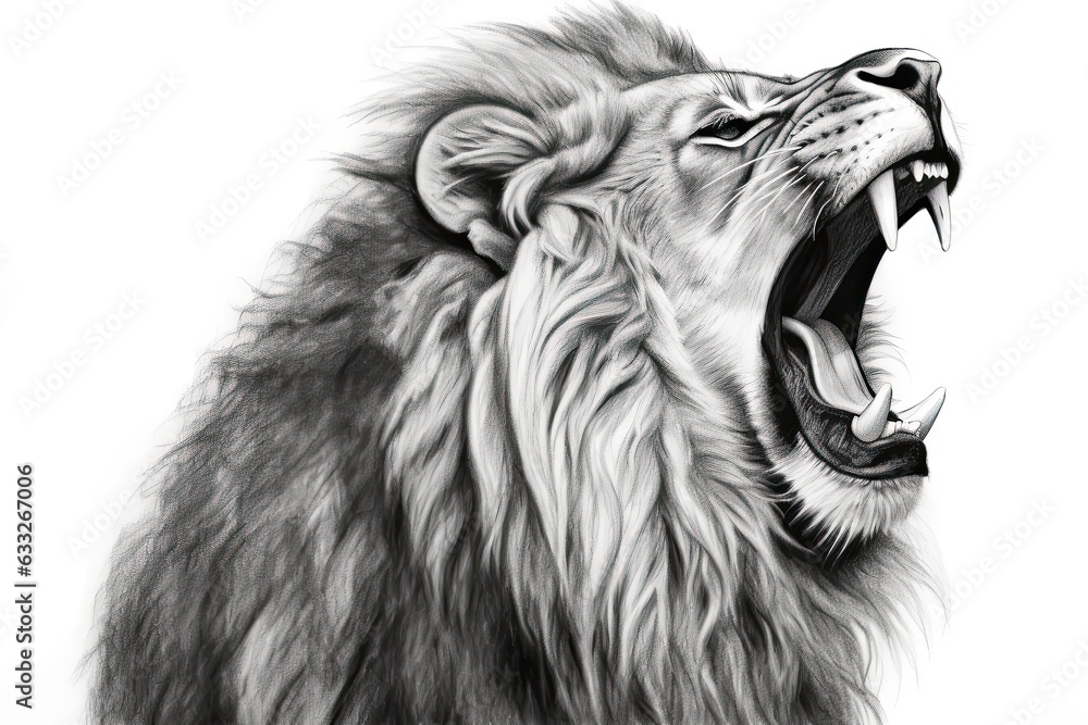 Majestic Lion Drawing: Surveying its Regal Kingdom with Flowing Mane ...