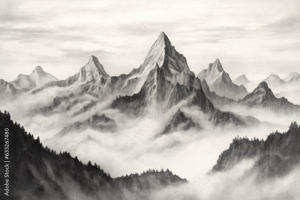 Majestic Mountain Range Enveloped in Mist: Conquering the Horizon with ...