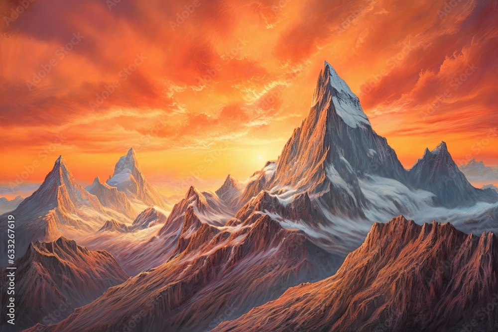 Towering Mountains Bathed in the Glow of a Majestic Sunset: Creating a ...