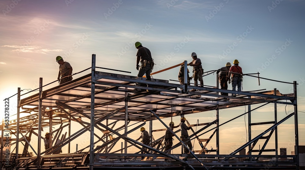 Construction progress as synchronized workers expertly assemble and ...