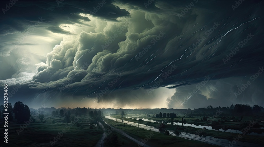 Dramatic and breathtaking thunderstorm rolling overhead, its thunderous ...