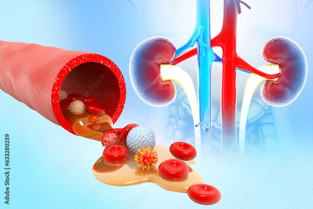 Human kidney disease, Acute kidney injury, Viral infection. 3d ...