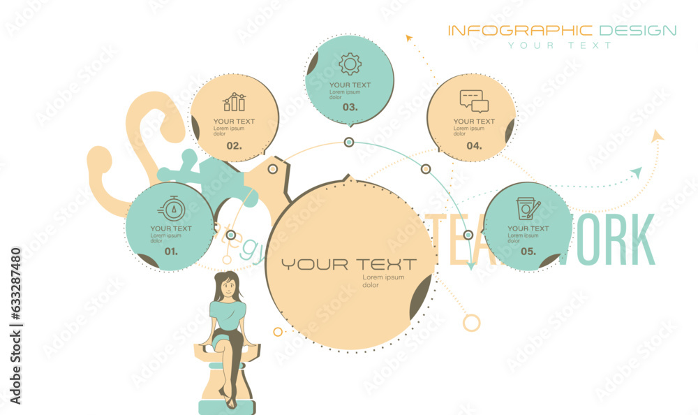 Vetor de Infographic 5 Steps Modern Mind map diagram with Icons, vector ...