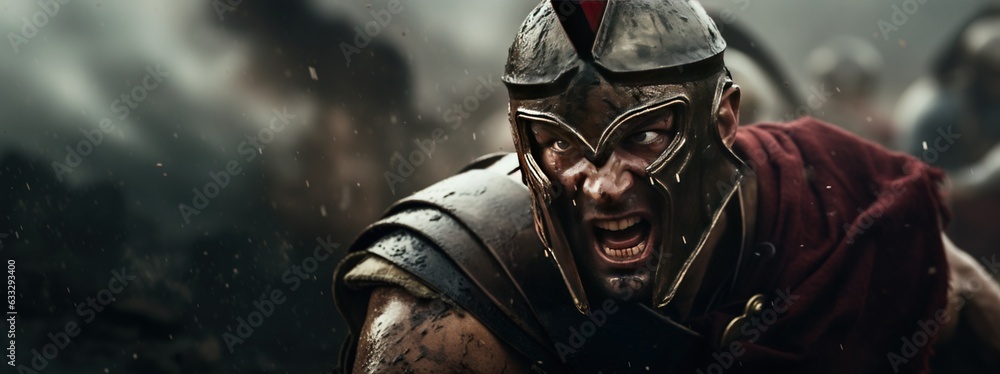 Generative AI, Realistic illustration of a fierce gladiator attacking ...