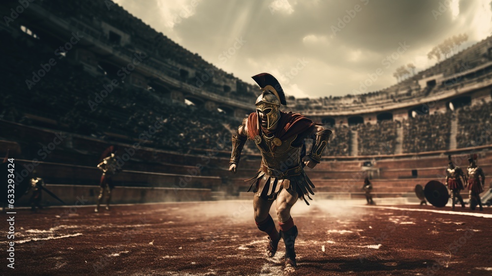 Generative AI, Realistic illustration of a fierce gladiator attacking ...