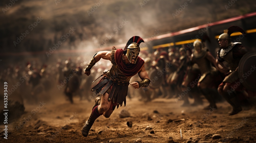 Generative AI, Realistic illustration of a fierce gladiator attacking ...