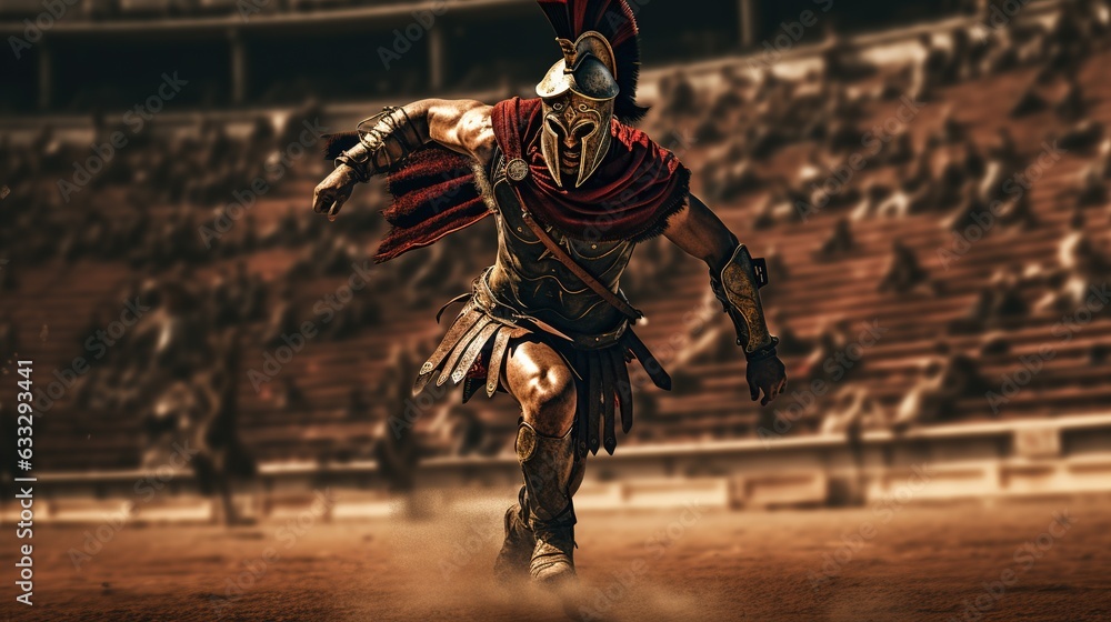 Generative AI, Realistic illustration of a fierce gladiator attacking ...