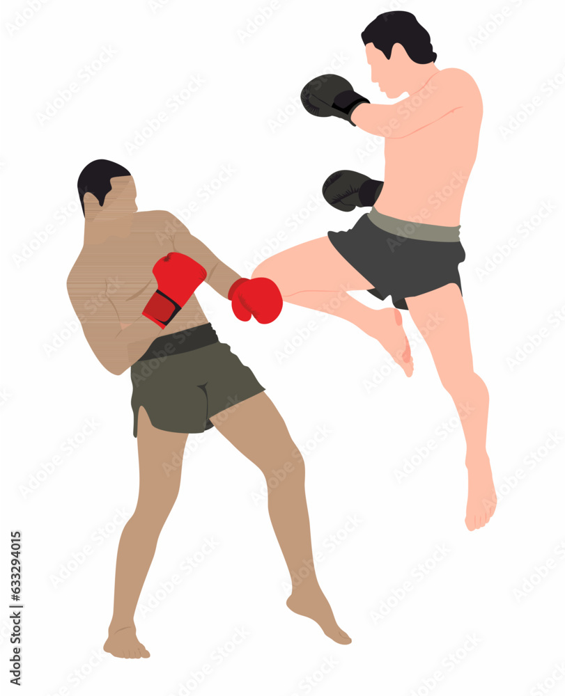 Martial arts competitive characters fighting, kick boxing and training ...