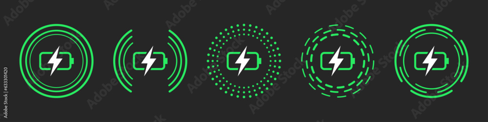 fast charge symbol icon set of five designs in green color. Wireless ...