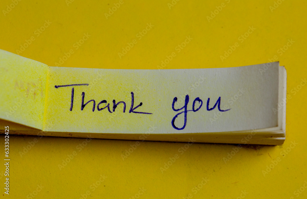 Thank you! - handwritten note / letters in small letters on sticky note ...