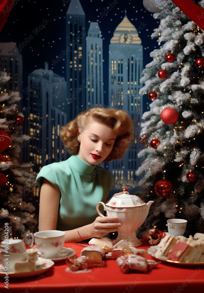 Retro Christmas Photo card of 50s 60s, Vintage Christmas photo with ...