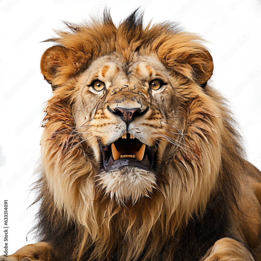 Lion face wounded from fighting isolated background PNG. Generative AI ...