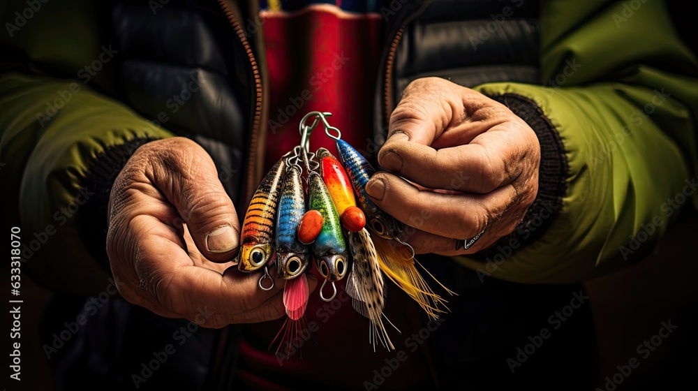 Image of angler's fingers carefully gripping a captivating and colorful ...