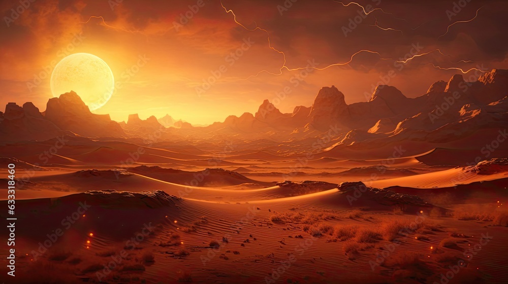 Blazing and scorching heat, where the undulating patterns of sand dunes ...