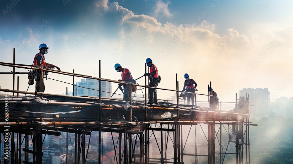 Dedicated builders focused on working atop a skyscraper's highest ...