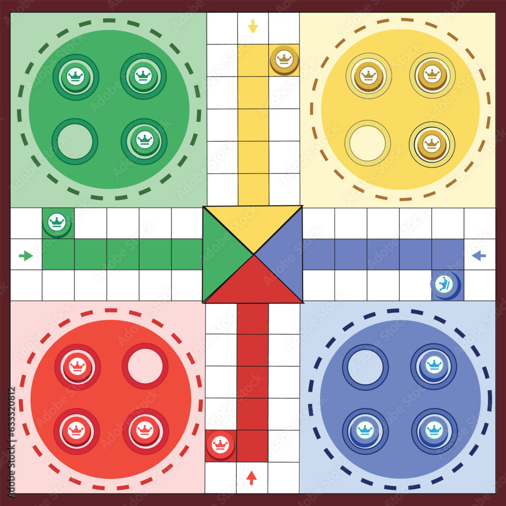 Classic family board game. Vector ludo board family game. Ludo board game. Ludo game board ...