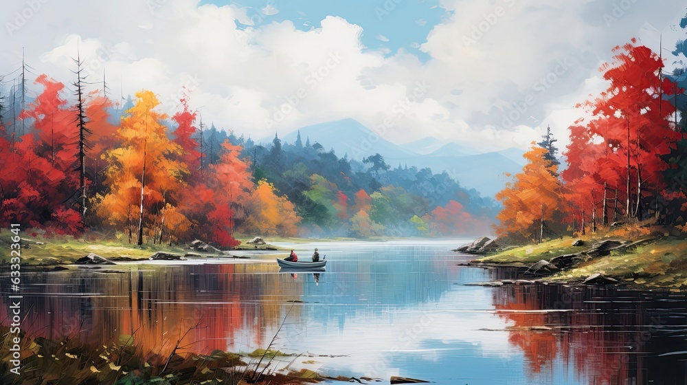 Peaceful fishing spot on the riverbank, where the stillness of the ...