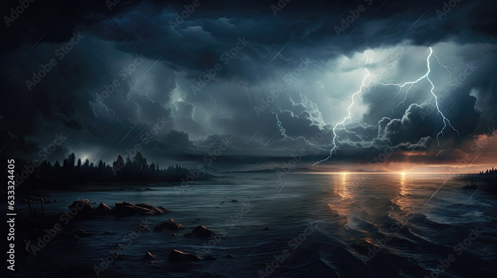 The heavens roar with thunder as stormy weather takes hold, enveloping ...