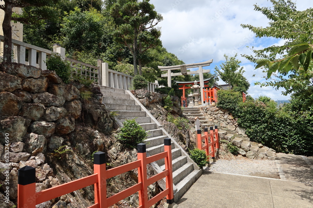 A scene of the precincts of Kenkun-jinjya Shrine in Kyoto City in Japan ...